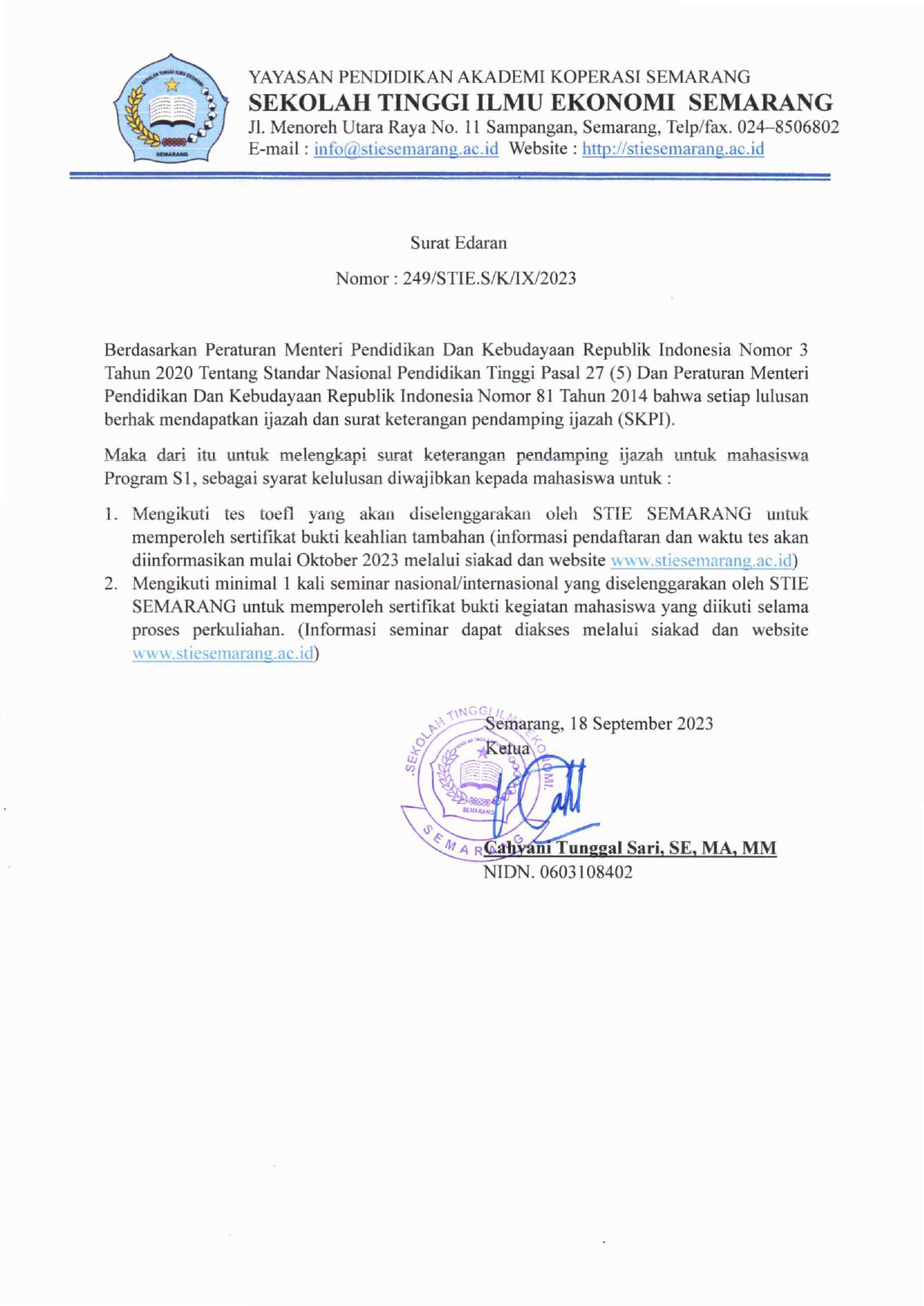Surat Keterangan Pendamping Ijazah - STIE SEMARANG
