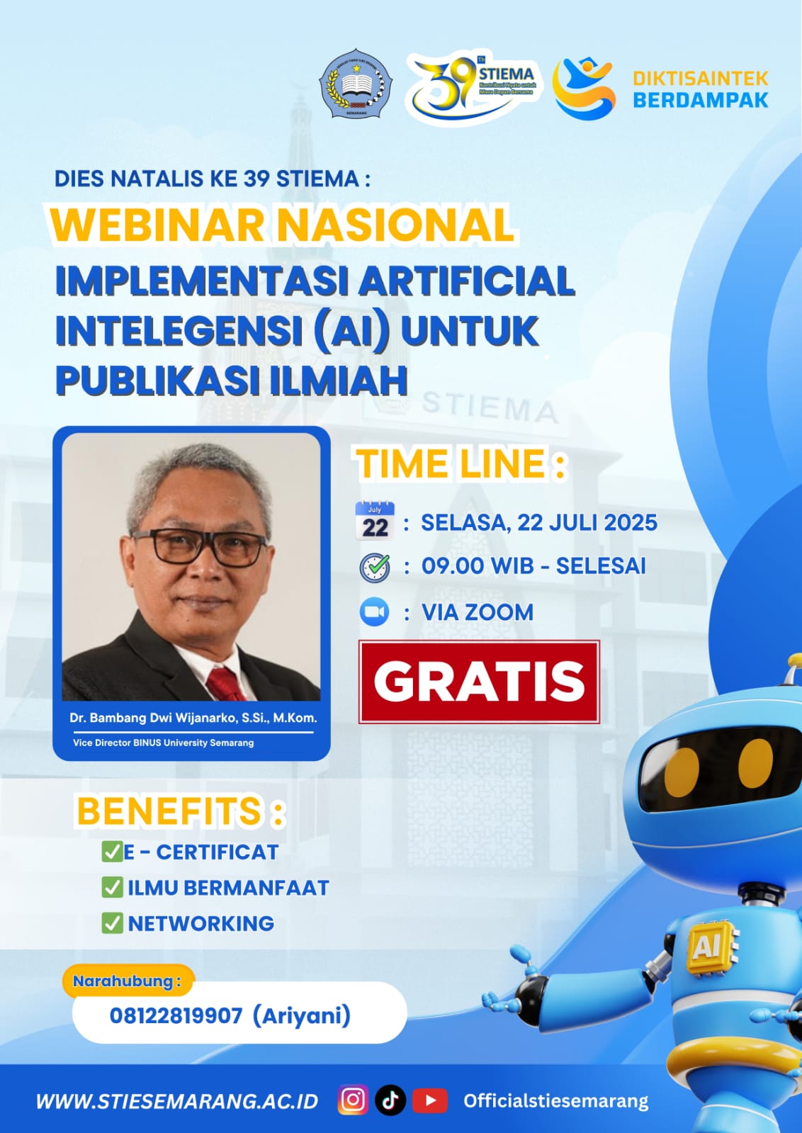 WEBINAR NASIONAL - Implementasi Artificial Intelegensi (AI) Untuk Publikasi Ilmiah - STIE SEMARANG